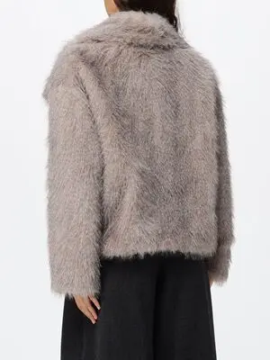 ELEH Short Relaxed Fit Faux Fur Jacket With Shawl Collar