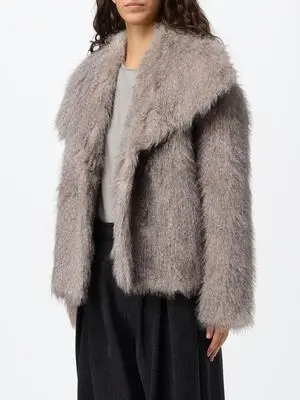ELEH Short Relaxed Fit Faux Fur Jacket With Shawl Collar