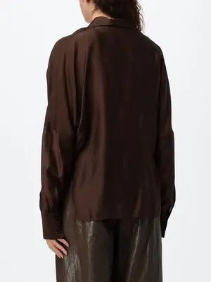 ELEH Relaxed Fit V-neck Crêpe Blouse With Long Sleeves And A Classic Collar - Dark