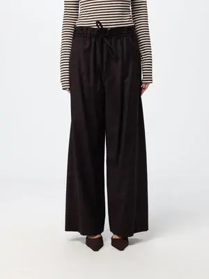 TELA High-waisted Wide-leg Wool Blend Trousers With Drawstring - Brown