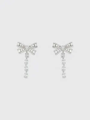 SELF-PORTRAIT Pendant Earrings In Chrome-plated Brass With Bow And Set Crystals