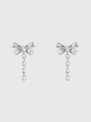 SELF-PORTRAIT Pendant Earrings In Chrome-plated Brass With Bow And Set Crystals