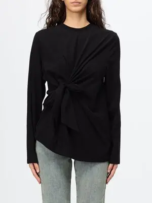ELEH Draped Long-sleeved T-shirt In Cotton Blend With A Crew Neck - Black