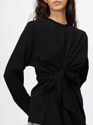 ELEH Draped Long-sleeved T-shirt In Cotton Blend With A Crew Neck - Black