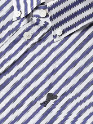 AMI Paris Striped Cotton Shirt With Button-down Collar And Embroidered Logo
