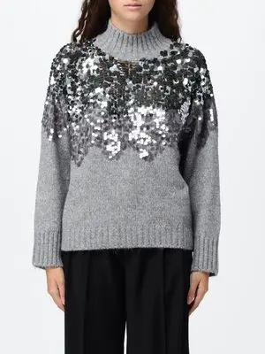 Liu Jo Wool Mock Neck Jumper With Sequin Embroidery - Grey