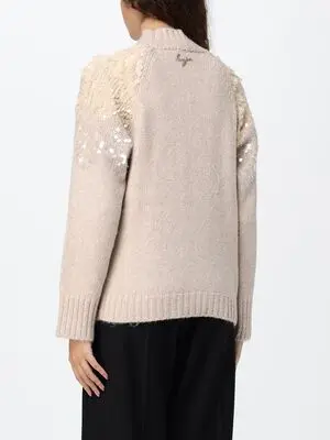 Liu Jo Wool Mock Neck Jumper With Sequin Embroidery - Sand