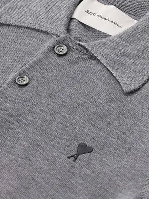 AMI Paris Short-sleeved Knitted Wool Polo With Embroidered Logo