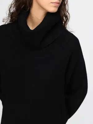 Liu Jo Wool Turtleneck With Dropped Shoulders And Ribbed Trims - Black