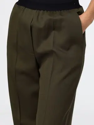 Ter Et Bantine High-waisted Wide-leg Trousers In Pure Virgin Wool With An Elasticated Waist - Olive
