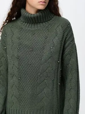 Liu Jo Alpaca Wool Crewneck Jumper With Feathers And Sequins - Green