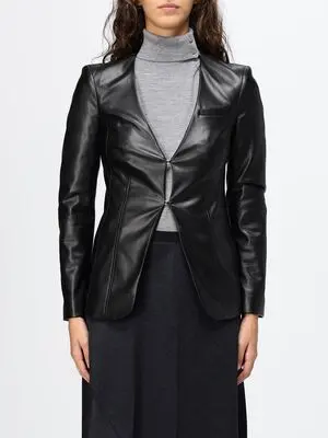 Liu Jo Slim Fit Cropped Faux Leather Blazer With Deep V-neck