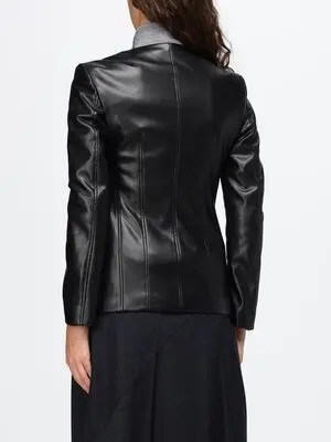 Liu Jo Slim Fit Cropped Faux Leather Blazer With Deep V-neck