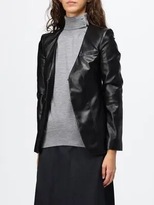 Liu Jo Slim Fit Cropped Faux Leather Blazer With Deep V-neck
