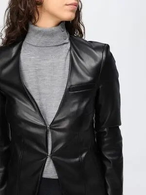 Liu Jo Slim Fit Cropped Faux Leather Blazer With Deep V-neck