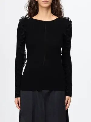 Liu Jo Slim Fit Wool-blend Crewneck Jumper With Ruffles - Black