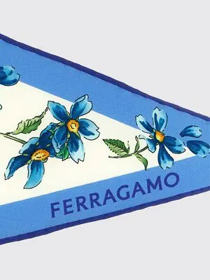 FERRAGAMO Floral Print Diamond-shaped Silk Foulard With Asymmetrical Hem