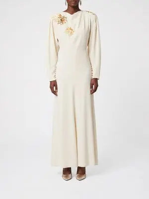 Isabel Marant Étoile Samsha Long Embroidered Crêpe Dress With V-neck
