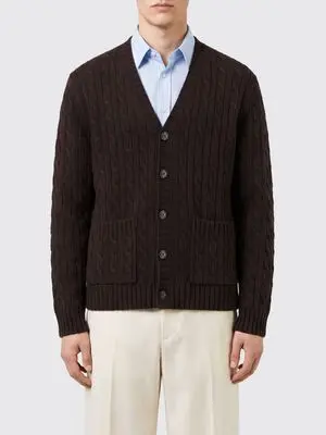 Valentino Garavani V-neck Pure Wool Cardigan With Ribbed Trims - Brown