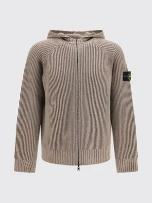 Stone Island Hooded Cashmere Zip-up Cardigan With Compass Logo Patch
