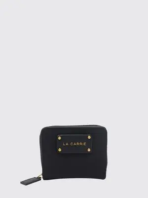 LA CARRIE Bifold Wallet In Grained Faux Leather With Metallic Logo - Black