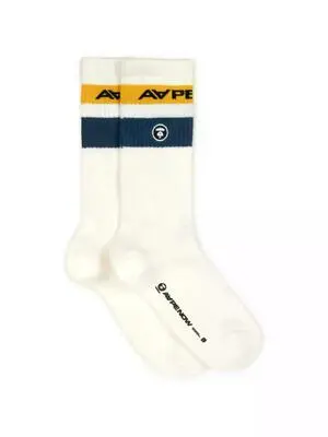 AAPE BY *A BATHING APE Moonface Striped Socks - Neutrals