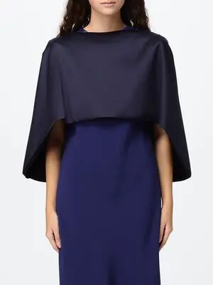 Alberta Ferretti Cropped Silk-blend Cape With Crew Neck - Blue