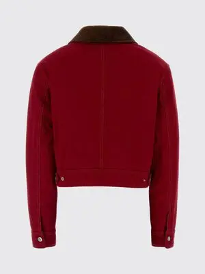 AMI Paris Cotton Shirt Jacket With Corduroy Collar - Red