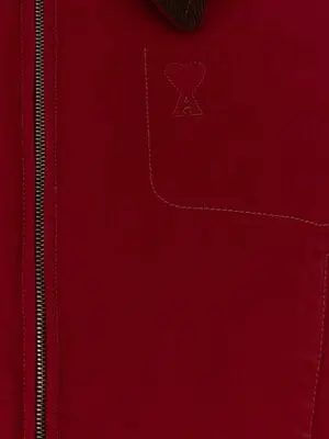 AMI Paris Cotton Shirt Jacket With Corduroy Collar - Red
