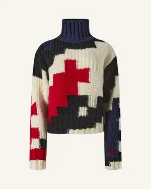 Perfect Moment Chunky Wool Cropped Sweater - Houndstooth
