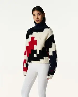 Perfect Moment Chunky Wool Cropped Sweater - Houndstooth