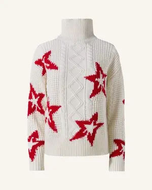 Perfect Moment Wool Cable Star Turtleneck Sweater - Cream