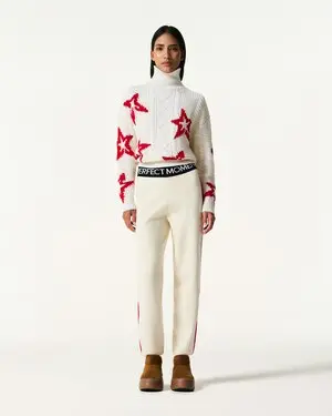 Perfect Moment Wool Cable Star Turtleneck Sweater - Cream