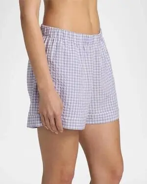 PAPINELLE Seersucker Gingham Boxer Pajamas - Soft Lavender