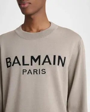 BALMAIN Apos;s Wool Intarsia Logo Crewneck Sweater - Ghh Ficell
