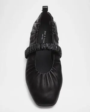 Rag & Bone Spire Ruched Leather Mary Jane Ballerina Flats - Black