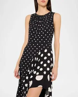 MILLY Spencer Sleeveless Polka Dot Ruffle Maxi Dres