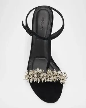 Simkhai Stacey 95mm Embellished Satin Sandals - Black Silv