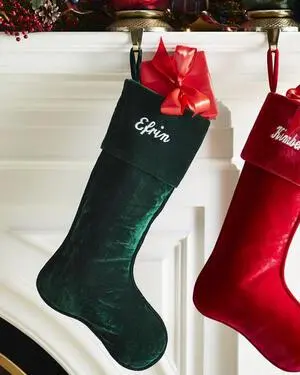 D. STEVENS Personalized Velvet Christmas Stocking Forest