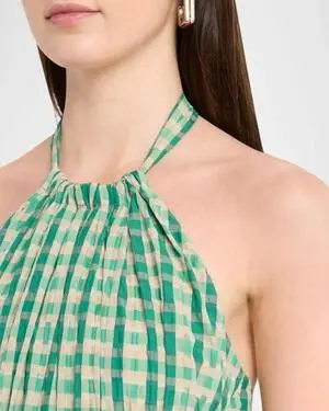 Rosie Assoulin Halter In The Name Of Love Seersucker Midi Dress - Green Mult