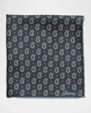 Brioni Apos;s Hand-rolled Paisley Silk Pocket Square - Graphite