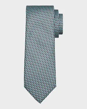 Brioni Apos;s Micro Geometric Print Silk Tie - Black