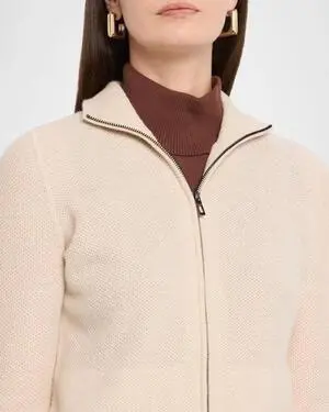Neiman Marcus Fancy Stitch Cashmere Zip-front Cardigan - Bone