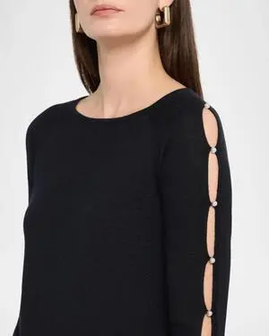 Neiman Marcus Cashmere Bead-embellished Cutout Sweater