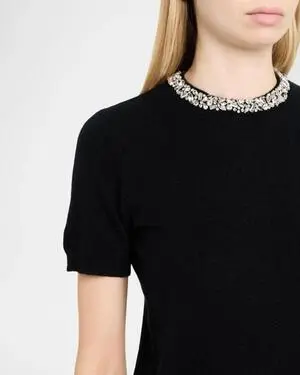 Neiman Marcus Cashmere Crystal-trim Sweater - Black