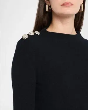 Neiman Marcus Crystal-embellished Cashmere Mock-neck Sweater - Black
