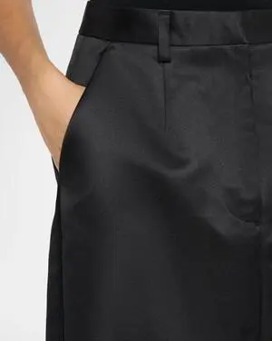 Co Tailored Duchess Satin Midi Pencil Skirt - Black
