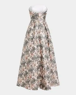 Mac Duggal Petite Floral Brocade Strapless A-line Gown