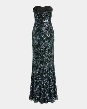 Mac Duggal Strapless Embellished Petal Column Gown