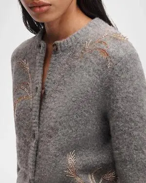 Rag & Bone Iris Beaded Wool-blend Cardigan - Grey